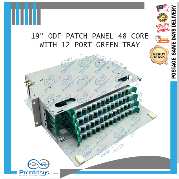 [READY STOCK] 19" ODF Patch Panel 48Core with 12Port Green Tray With ...