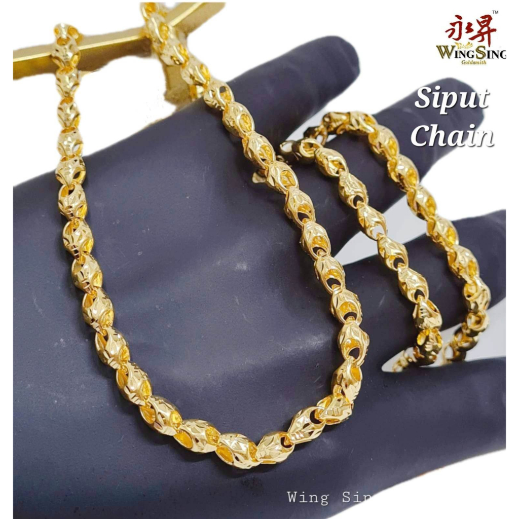 Wing Sing 916 Gold Fashion Seashell Chain Necklace / Rantai Leher Siput ...