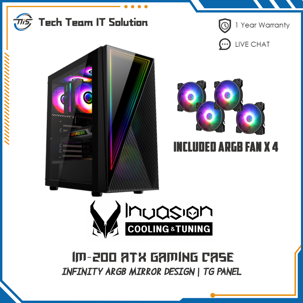 Invasion IM-200 ATX Infinity RGB Mirror Gaming Case with 4 ARGB Fans ...