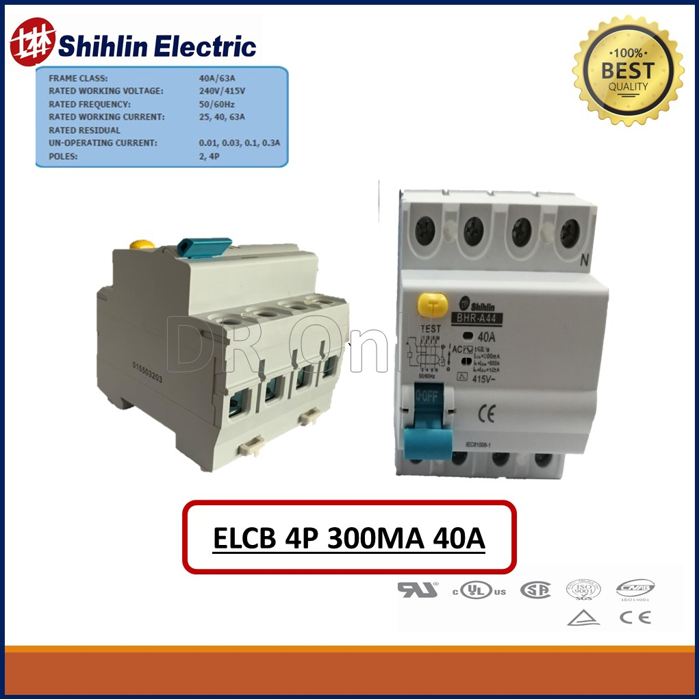 Shihlin 4Pole ELCB RCCB 300MA 40A 63A (0.3A) Residual Current Circuit ...