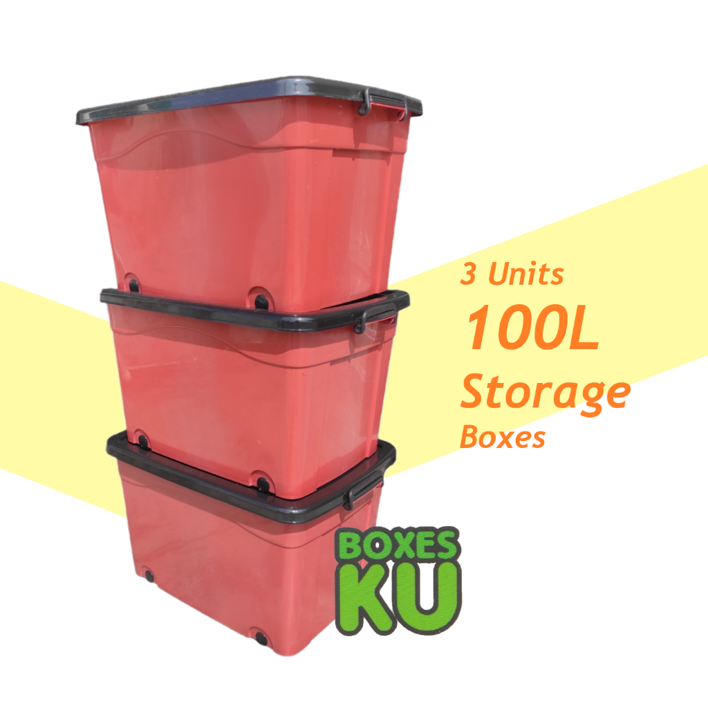 [New] 3 Units 100Litre Plastic Storage Box With Wheels / 3 Unit Bekas Simpanan Plastik 100L ...