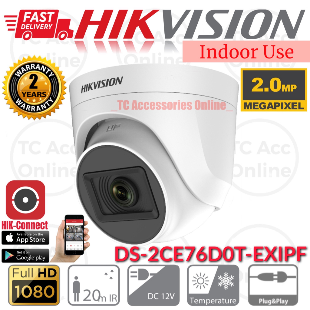 HIKVISION 2MP 1080P Full HD Indoor IR Dome TVI Camera HIK DS-2CE76D0T ...