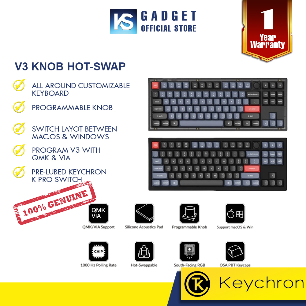 Keychron V3 Wired Mechanical Keyboard QMK/VIA Hot Swap Customized Keyboard Knob | Shopee Malaysia