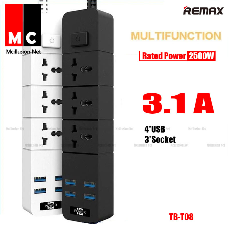 Remax TB-T08 Universal Power Socket (3.1A) 3 Socket And 4 Usb Fast Charger | Shopee Malaysia