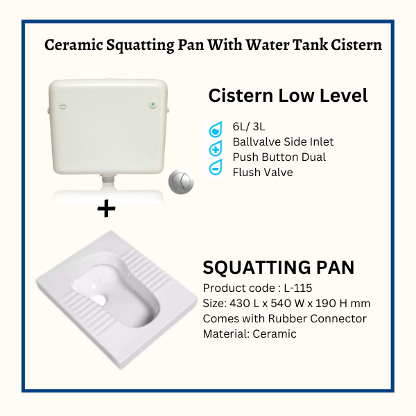 430mm Ceramic Squatting Pan Set with Eco Low Water Plastic Cistern ...