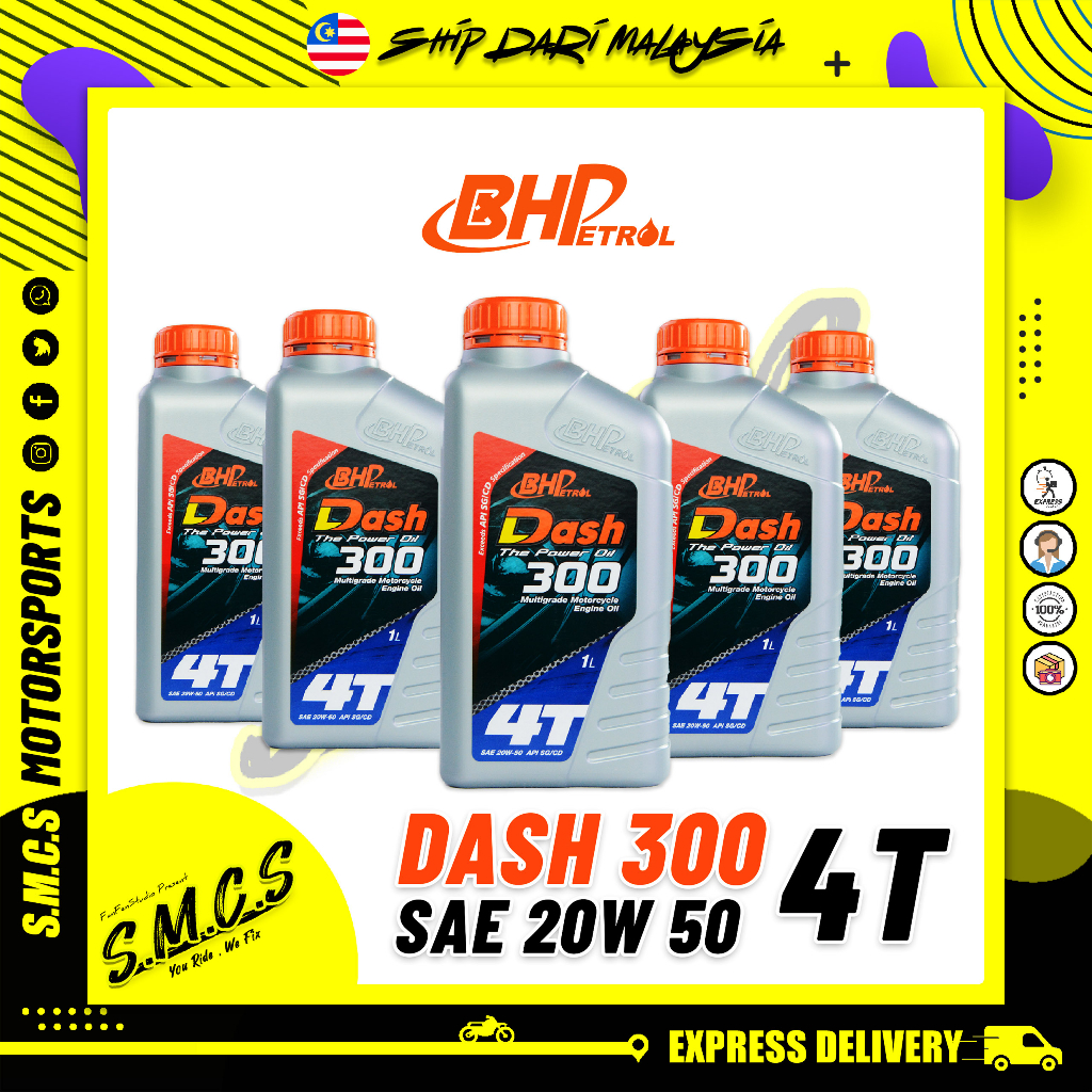 BHP Dash 300 SAE 20W50 4T 1L Motorcycle Engine Oil Minyak Hitam BHP ...