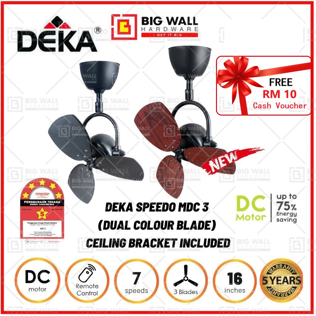 Deka Speedo MDC3 Ceiling & Wall Mounting Fan (Black & Walnut) / REZO ...