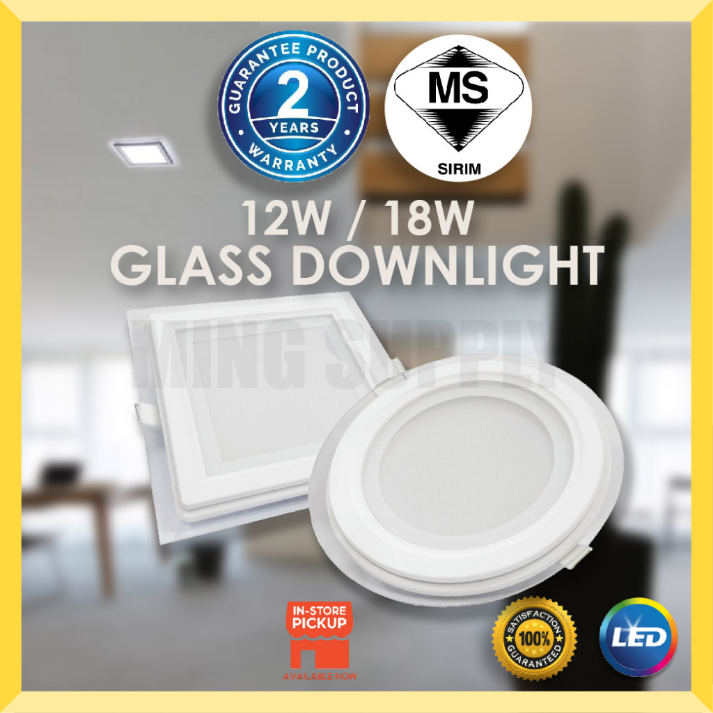 [Sirim] Glass LED Downlight 12W 18W 20W Round Square Recessed Glass ...