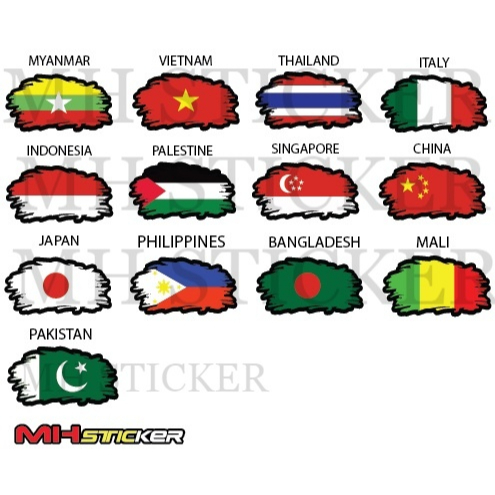 Pelekat Memotong Vinyl Bendera Negara Country Nations Flags Vinyl ...