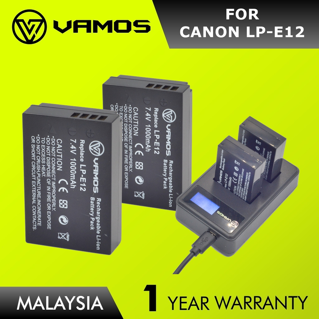 VAMOS DSLR Camera Battery LP-E12 and LCD Dual Charger Set for Canon ...