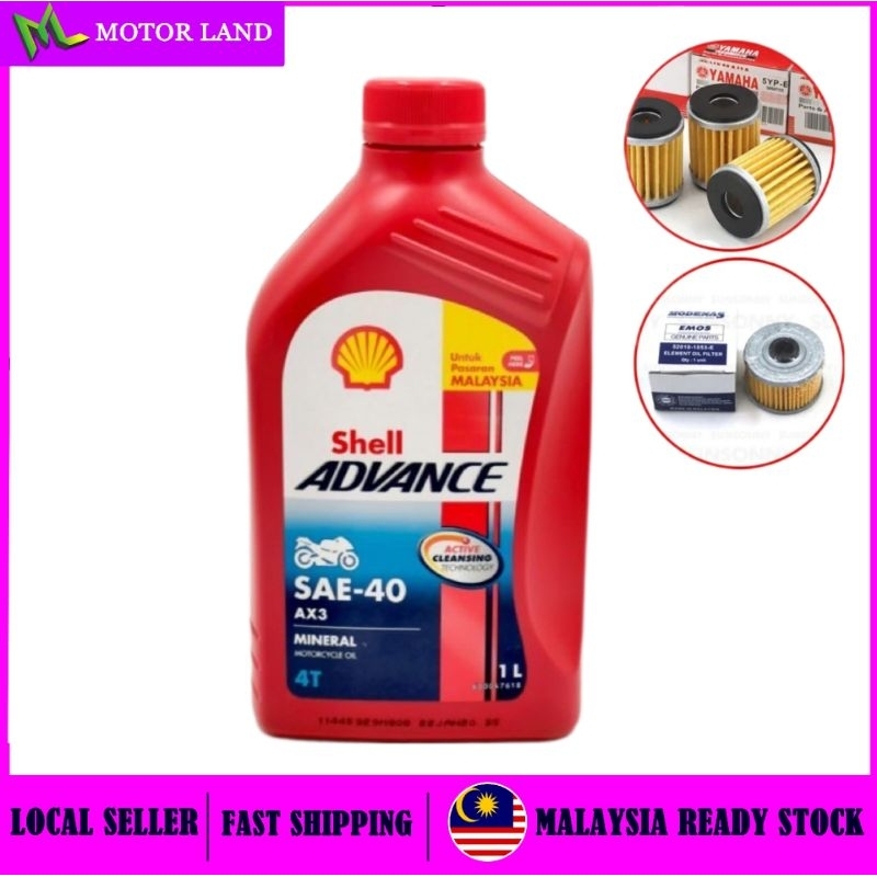 4T SHELL ADVANCE AX3 SAE-40 SAE40 API SF 1L MINERAL OIL 100% ORIGINAL ...