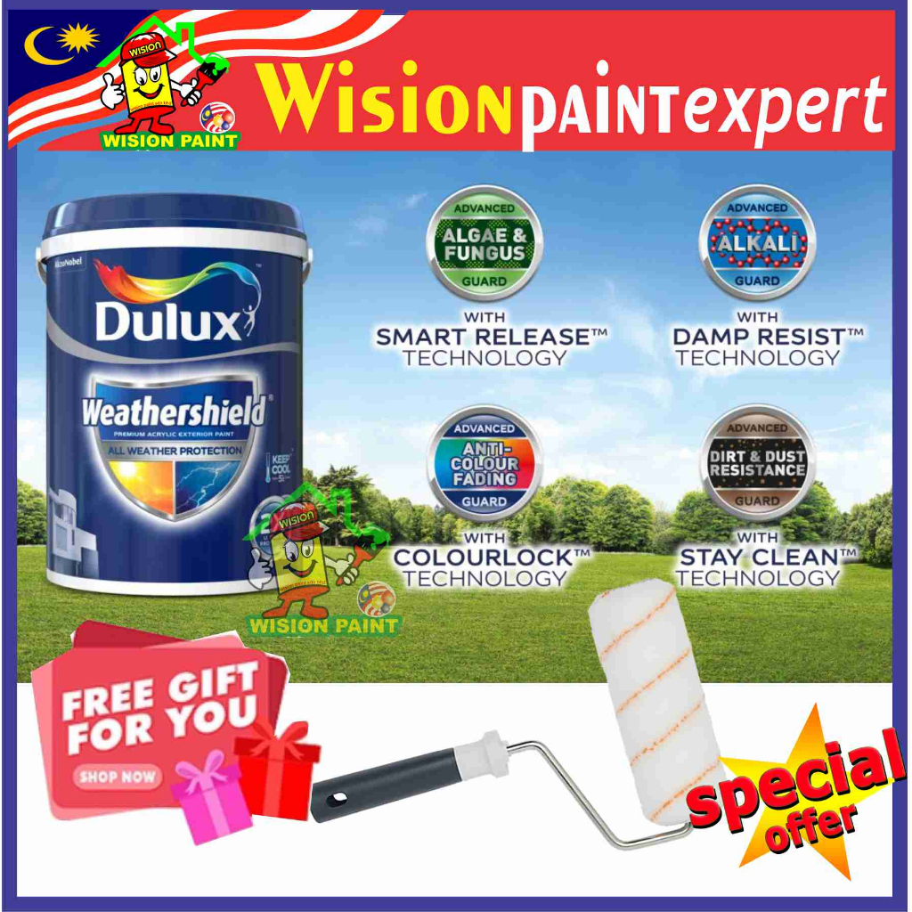 ICI Dulux Weathershield - 18 Liter ( FREE 7" ROLLER SET ) | Shopee Malaysia