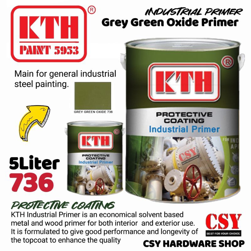 KTH Paint Grey Green Oxide Primer 736 5Liter / zinc Phosphate/ Cat ...