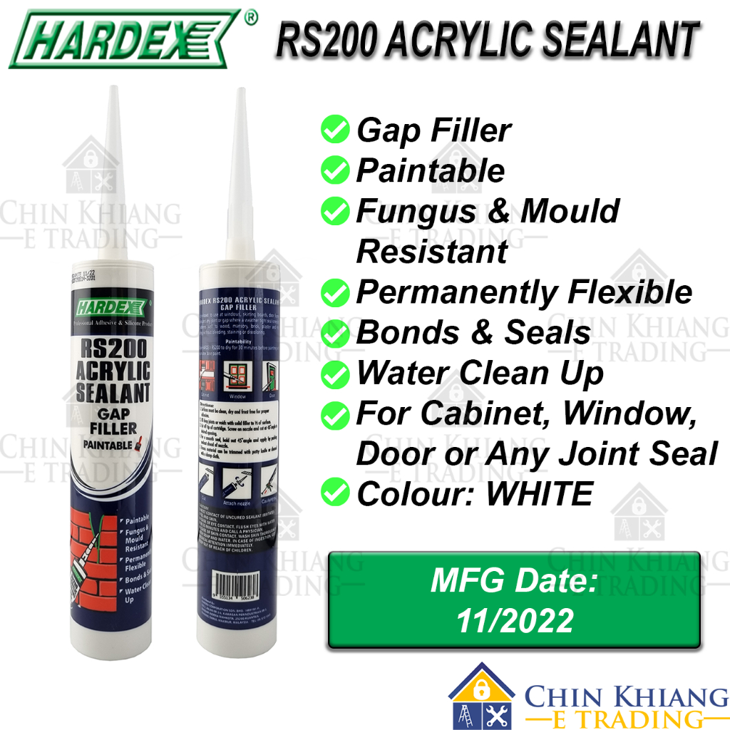 HARDEX Acryllic Sealant Gap Filler Paintable Silicone White 450g RS200 ...