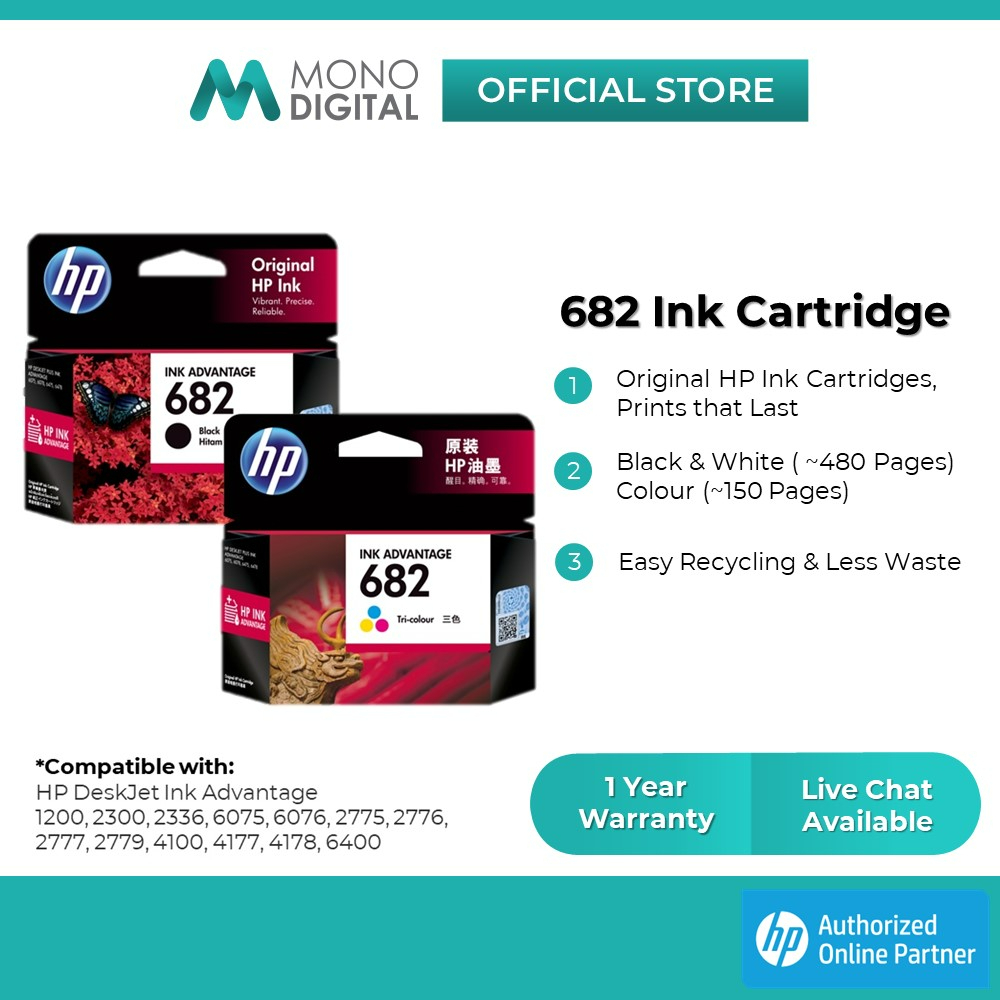 HP 682 Ink Original Ink Advantage Cartridge- Black/ Tri-color (3YM77AA ...