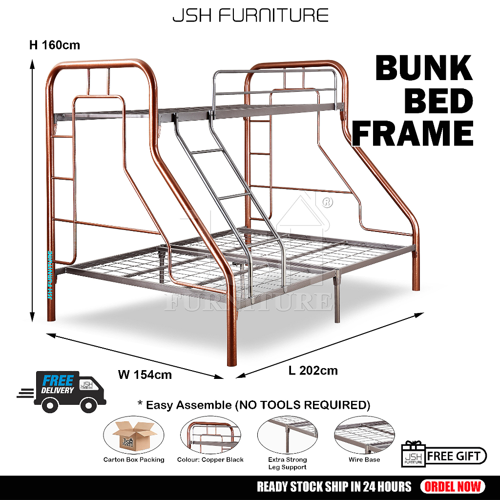 Katil Besi 2 Tingkat JSH BB3 - Katil 3 in 1 Metal Bunk Bed Katil Queen ...