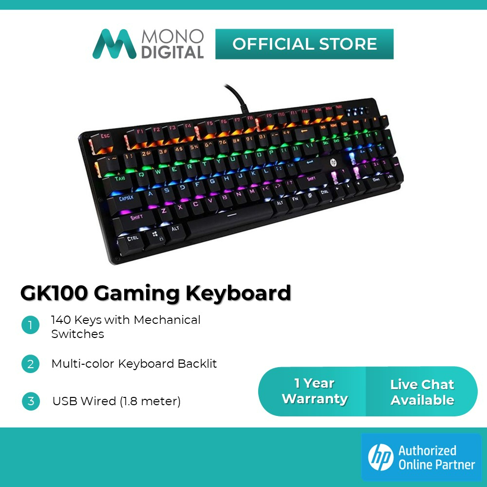 HP Keyboard GK100 with Rainbow Backlit and Multimedia Shortcuts (Black ...