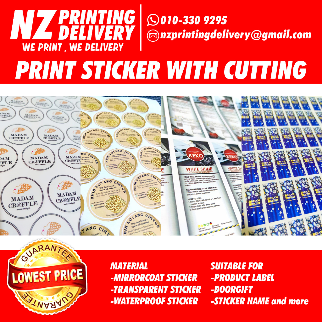 Cetak Sticker Custom size with cutting siap potong saiz A3 Mirrorcoat ...
