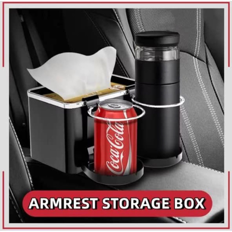 Car armrest storage box multifunctional tissue box cup holder foldable ...