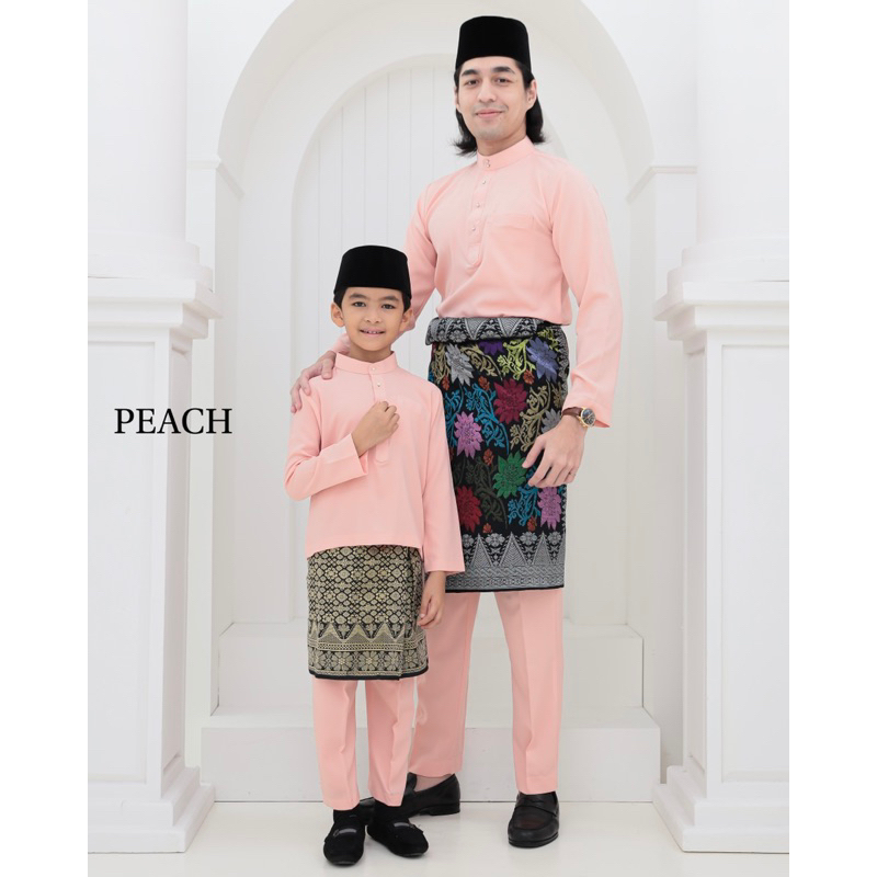 BAJU MELAYU SLIM FIT DEWASA DAN BUDAK (ADA ZIP DISISI) PEACH/MAROON ...