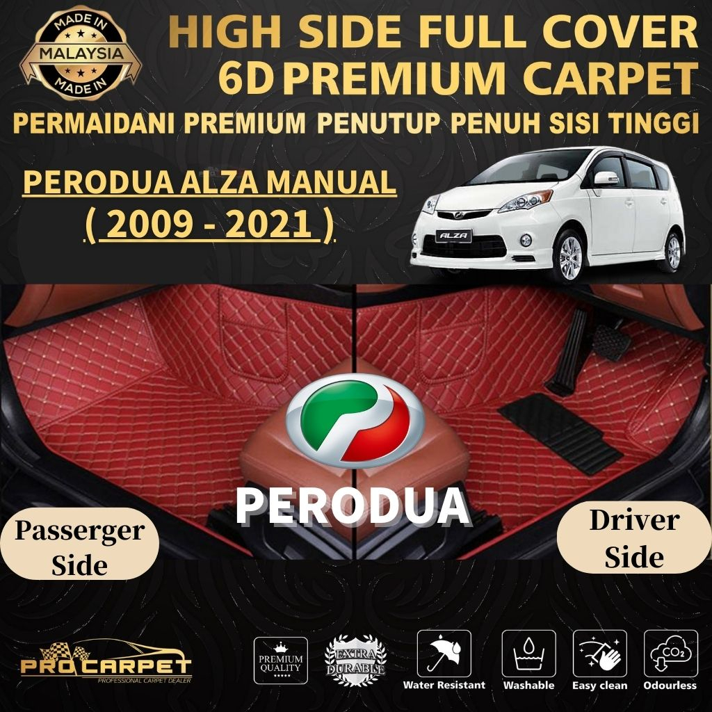 PERODUA ALZA MANUAL ( 2009 - 2021 ) 6D PREMIUM LUXURY PU LEATHER CARPET ...
