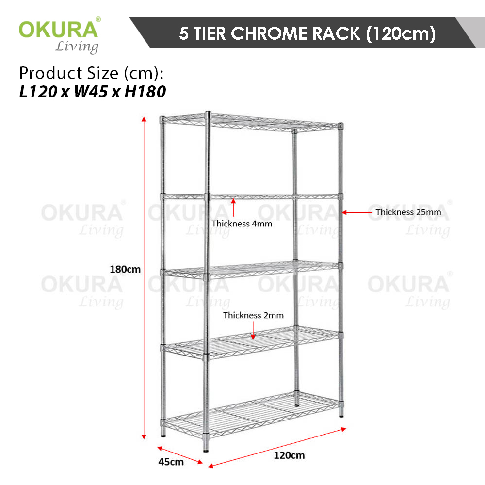 OKURA Multipurpose Heavy Duty Boltless Chrome Wire Shelving Racks Home ...