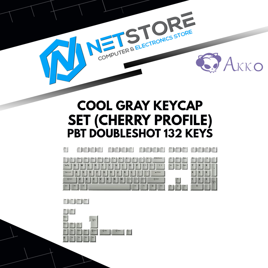 AKKO COOL GRAY KEYCAP SET (CHERRY PROFILE) PBT DOUBLESHOT 132 KEYS ...