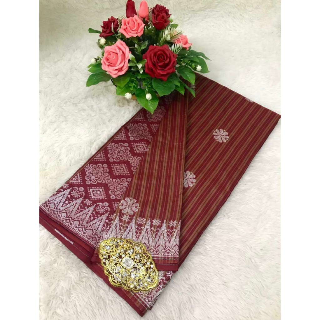 Songket Bunga Tabur Jalur sepasang 4.25 meter (Dark Color) | Shopee ...