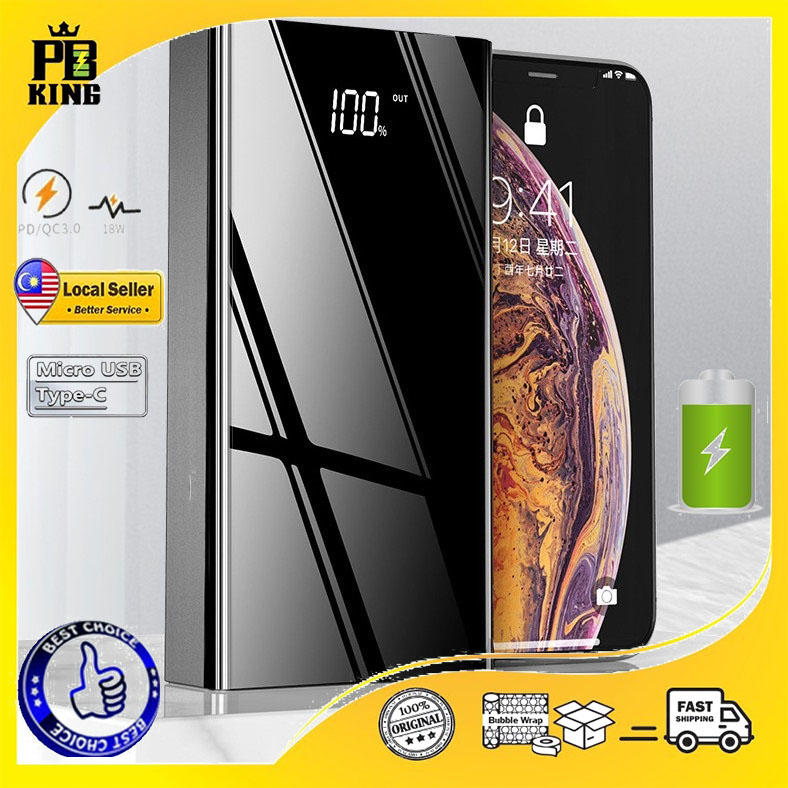 100000mAh Powerbank Large Capacity 2.1A Fast Charging Digital Display Power Bank Mirror 4USB ...