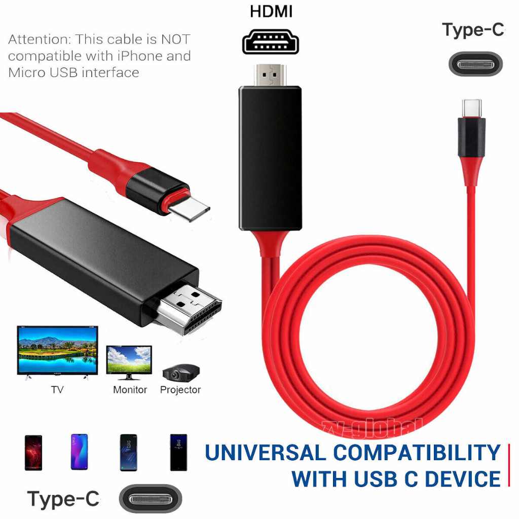 🇲🇾 USB-C Type C to HDMI 1080P HD TV Cable Adapter For Android Phone ...
