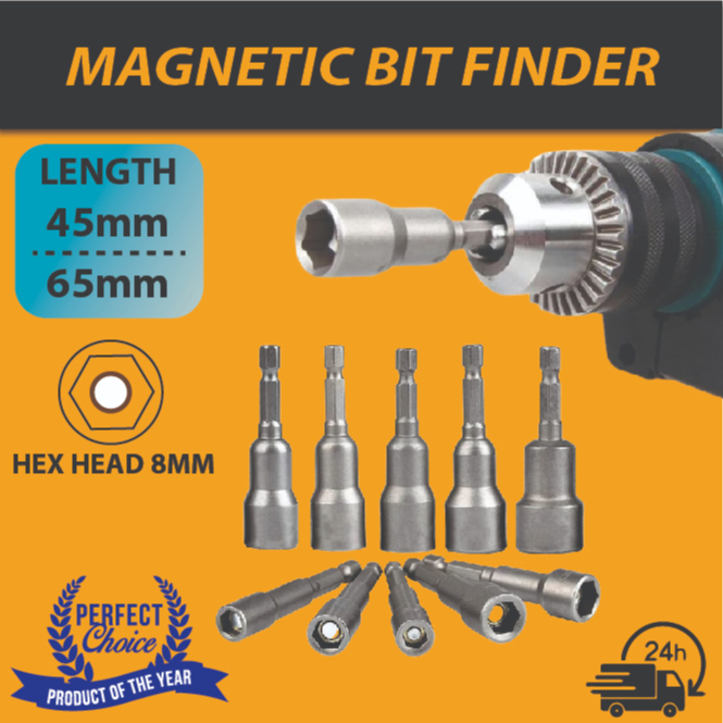 8MM X 45MM & 65MM Hex Magnetic Nut Driver Socket Set Metric Impact ...