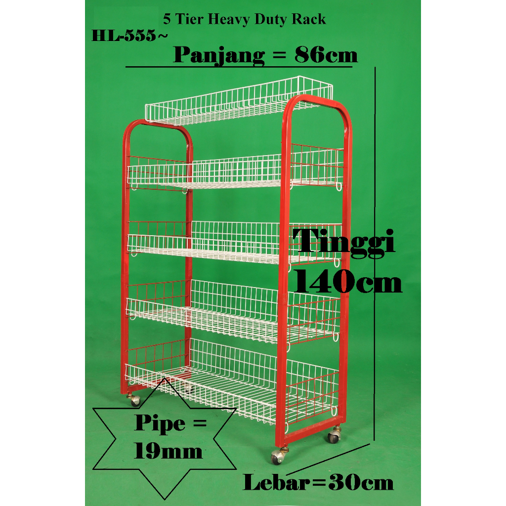 5 Tier Heavy Duty Storage Rack with Roller/ Dish Rack/Rak Pinggan ...