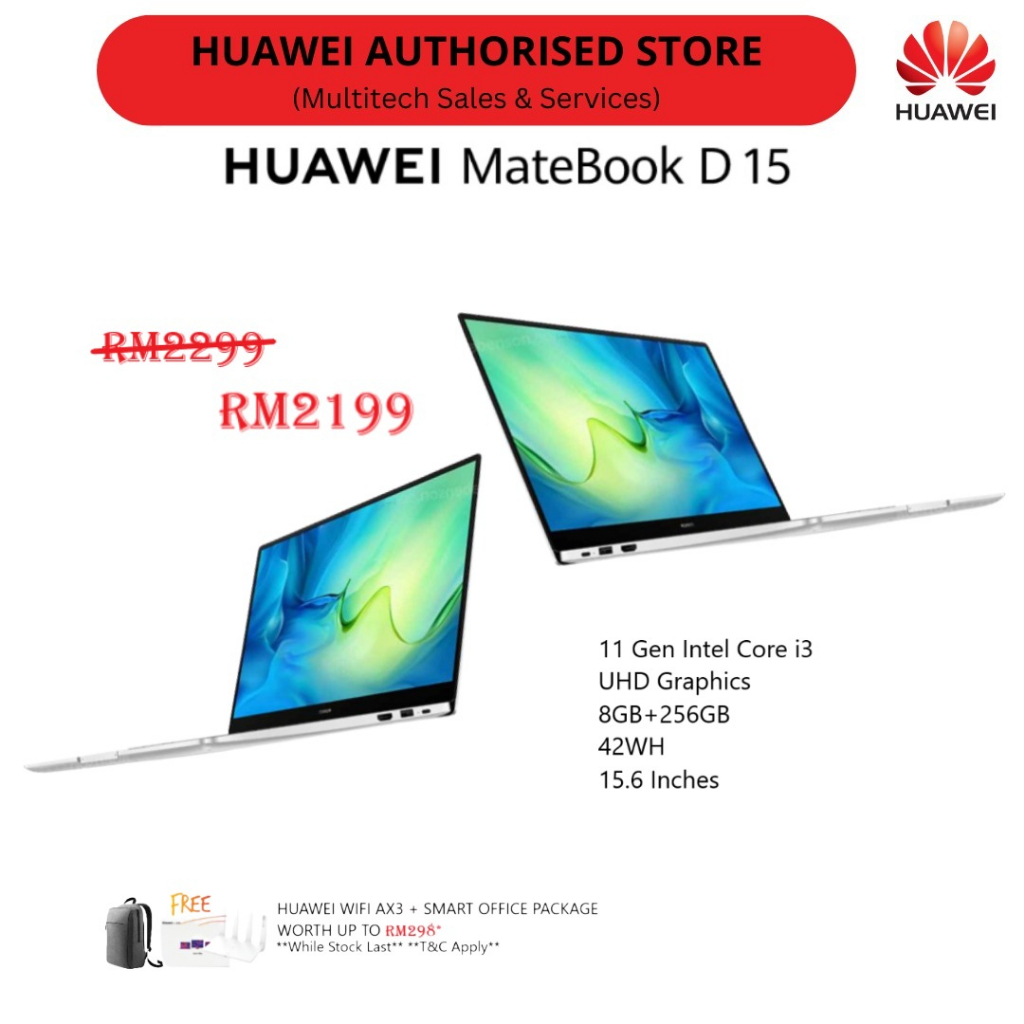 Huawei Matebook D15 11th Gen Intel Core i3 8GB + 256GB 15.6 Full HD ...