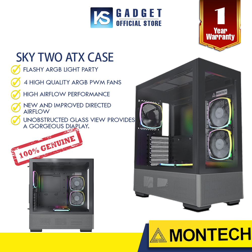 Montech SKY TWO ATX CASE With 4 ARGB PWM FAN - 1 Year Warranty | Shopee ...