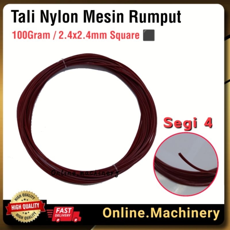 Tali mesin rumput nylon trimmer square 4segi 2.4mm tali potong rumput ...