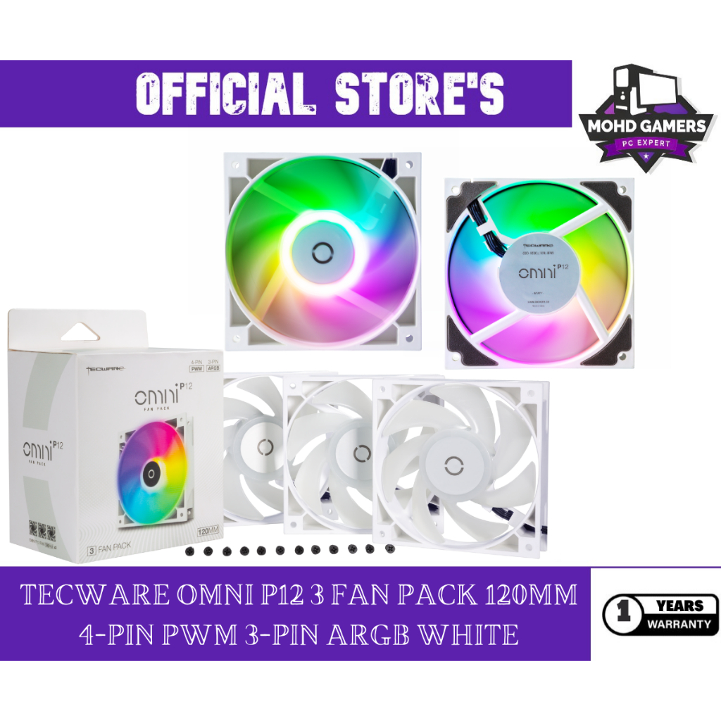 TECWARE OMNI P12 3 FAN PACK 120MM 4-PIN PWM 3-PIN ARGB (BLACK / WHITE ...