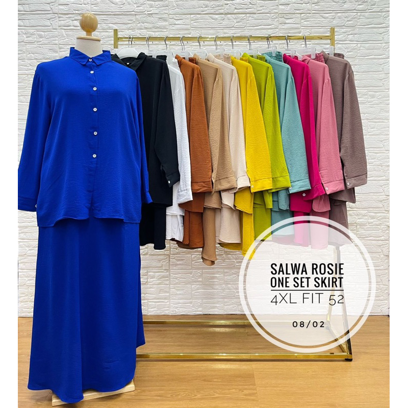 NEW SET PLUS SIZE BLOUSE FULL BUTTON & SKIRT PLAIN MUSLIMAH FASHION ...
