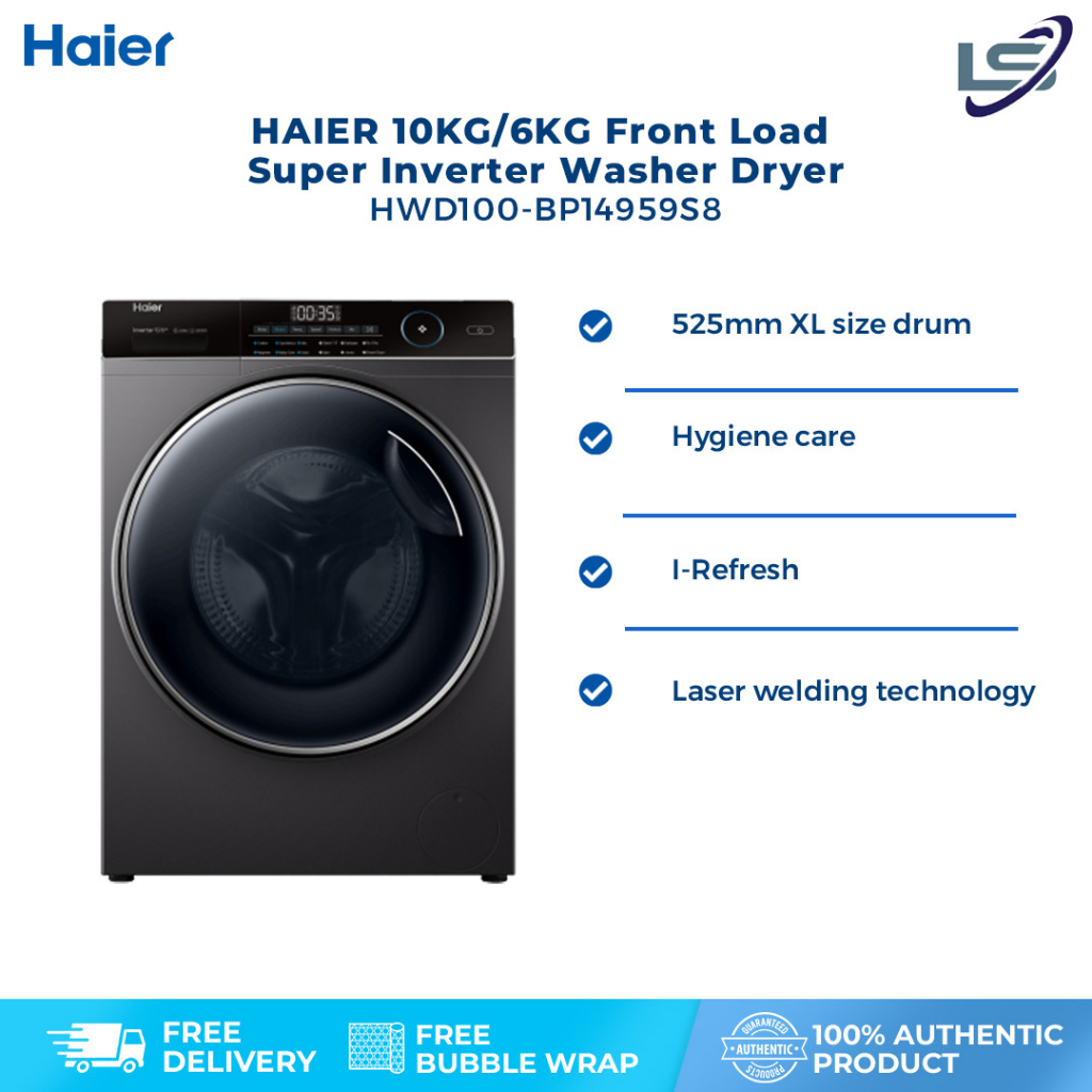 HAIER 10KG/6KG Front Load Super Inverter Washer Dryer HWD100-BP14959S8 | ABT | Auto Lock Door ...