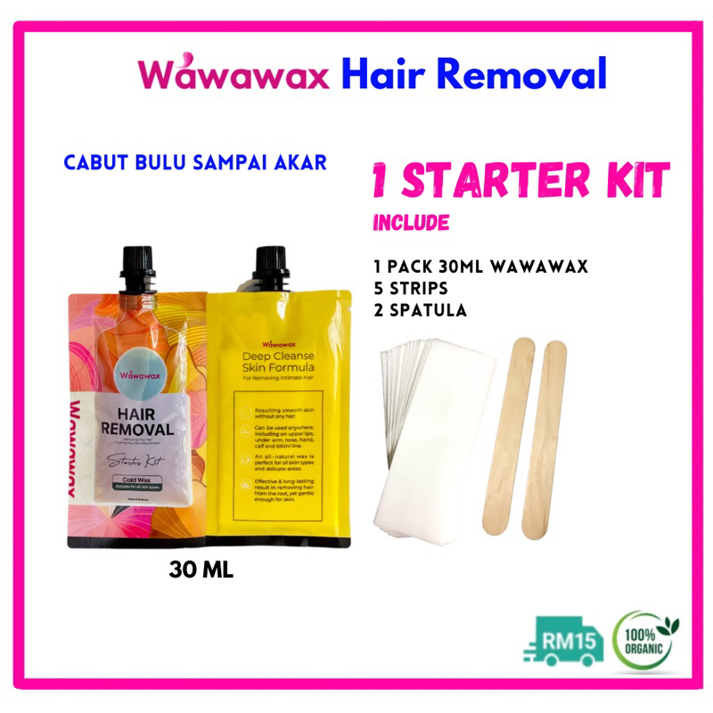 Wawawax Hair Removal 100ml 30ml | Pencabut Bulu Organik Cold Wax Strip ...