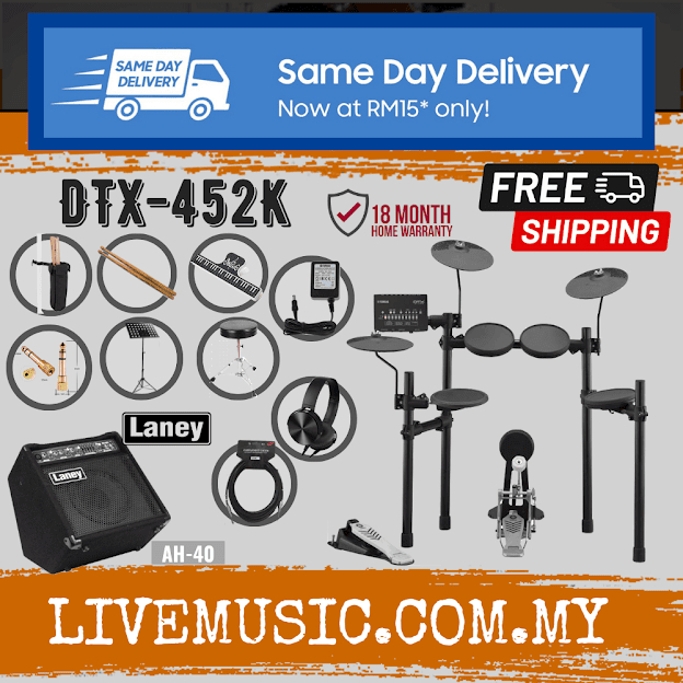 Yamaha DTX452K 5-Piece Electronic Drum Set Kit with Amplifier and ...