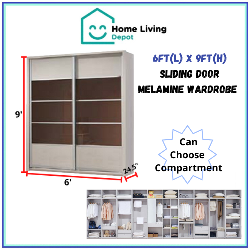 (INSTALLATION) 6FT X 9FT Height Custom Made Sliding Wardrobe/ Melamine ...