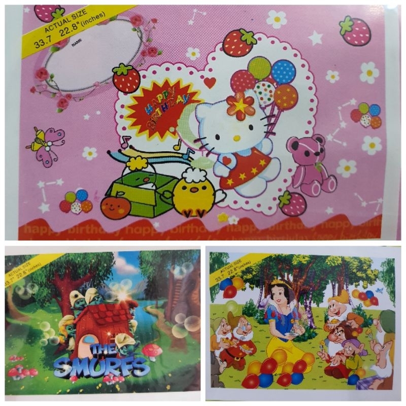 Cartoon Birthday Party Events Wall Banner Kitty, Snow White Smurf ...