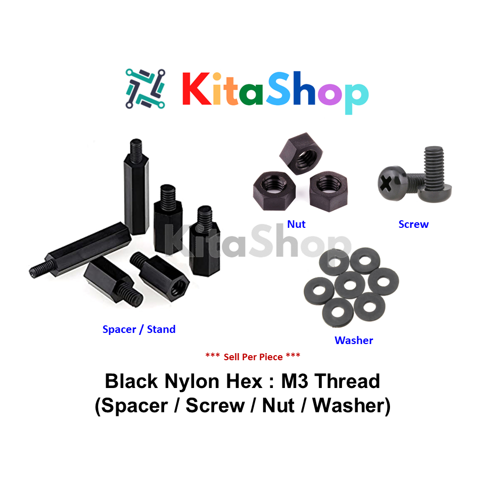 Black Nylon Hex : M3 Thread (Spacer / Screw / Nut / Washer) | Shopee ...