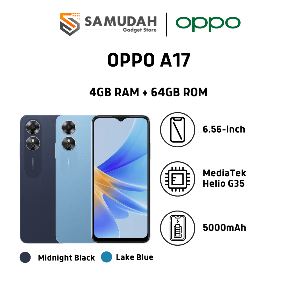 OPPO A17 | 4GB RAM + 64GB ROM | Up to 4GB Expandable Memory | 50MP AI Camera | Shopee Malaysia