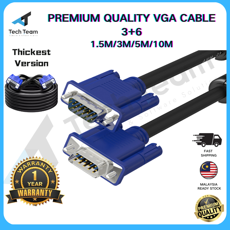[1.5M 3M 5M 10M][THICKEST VERSION]VGA 3+6 PREMIUM VGA MALE TO MALE VGA CABLE | Shopee Malaysia