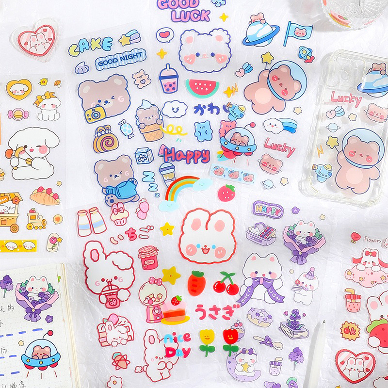 Yoyo cute stickers Korean Ins Cute Bear Stickers Decoration Transparent ...