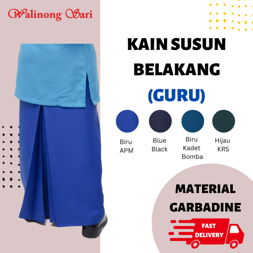 Kain Susun Belakang Garbadine (Guru) - Biru APM,Blue Black, Biru Kadet ...