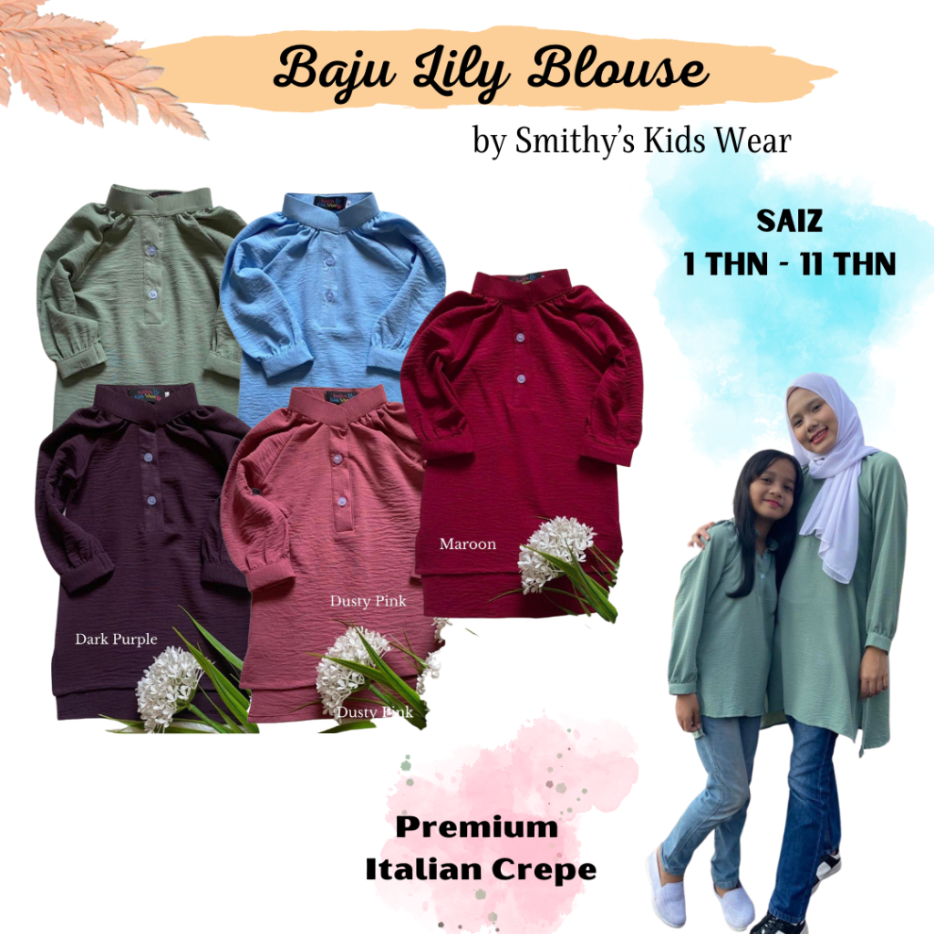 Smithy's Kids Wear Lily Blouse Budak Perempuan Baju Raya 2023 (READY STOCK) | Shopee Malaysia