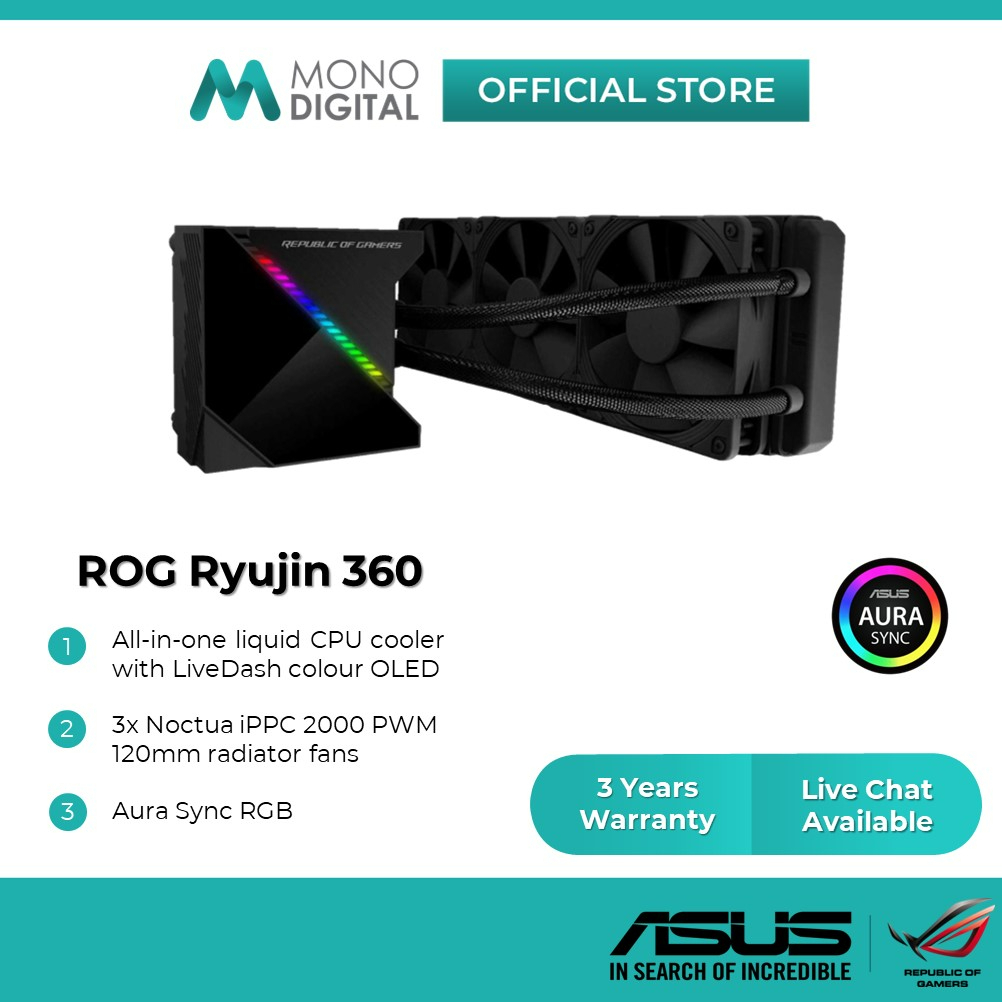 ASUS ROG Ryujin 360 RGB all-in-one liquid CPU AIO cooler with LiveDash ...