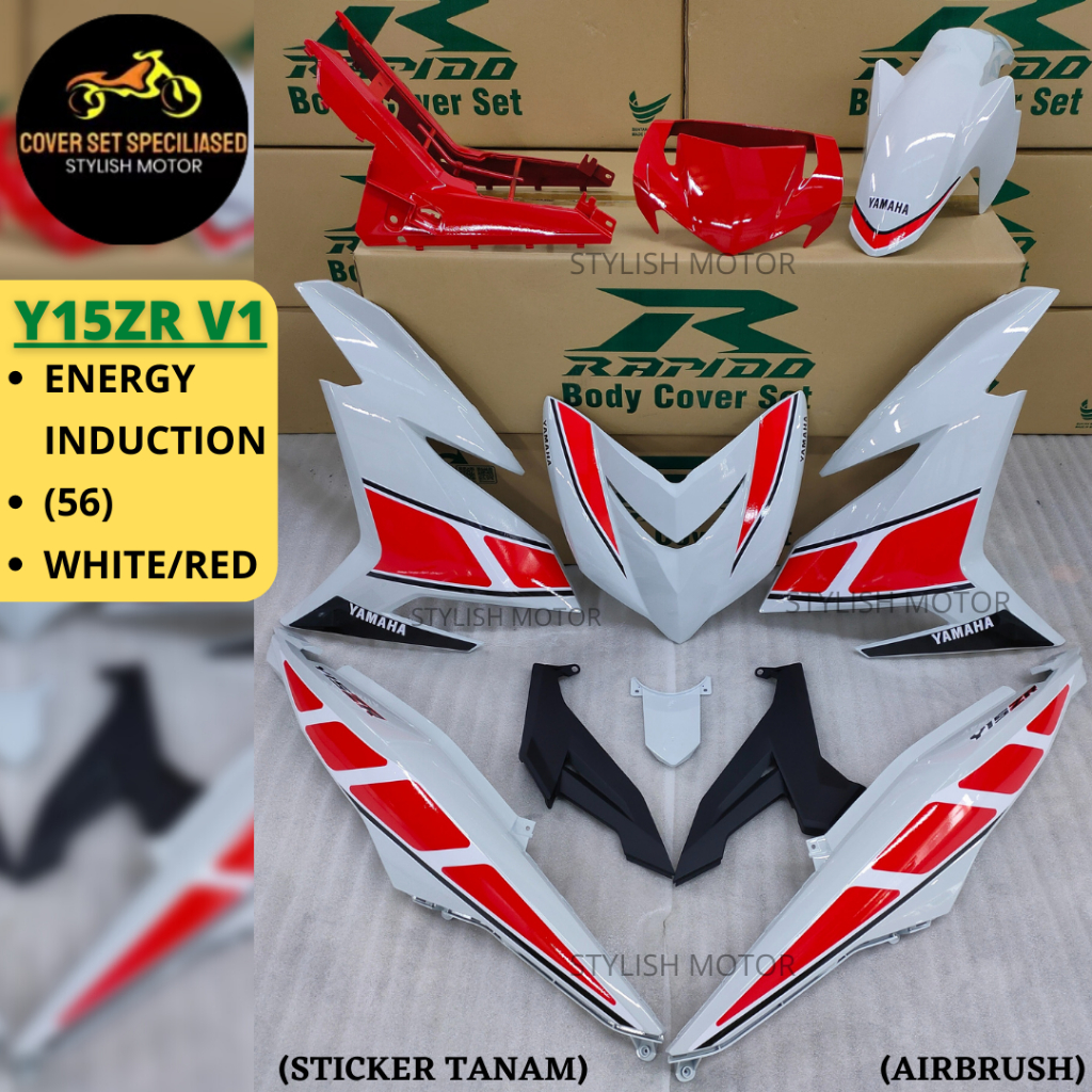 (STICKER TANAM/AIRBRUSH) RAPIDO COVER SET YAMAHA Y15 Y15ZR V1/V2 ENERGY INDUCTION (56) WHITE/RED ...